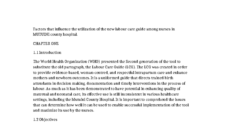 Utilization of the Labour Care Guide by Nurses in MUTUINI County ...