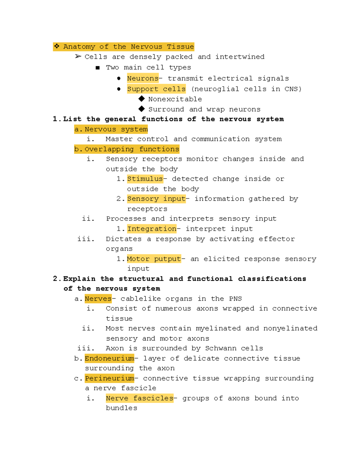 Anatomy CH12: Overview of Nervous System & Nervous Tissue - Studocu