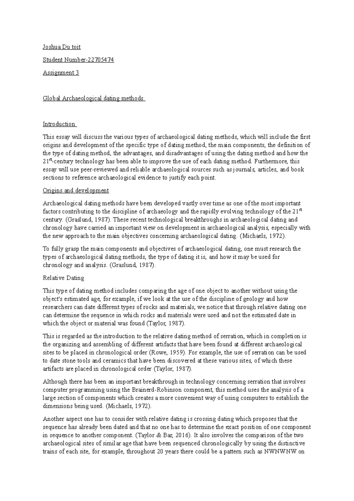 Global Archaeological Dating Methods - Student Assignment 3 - Studocu