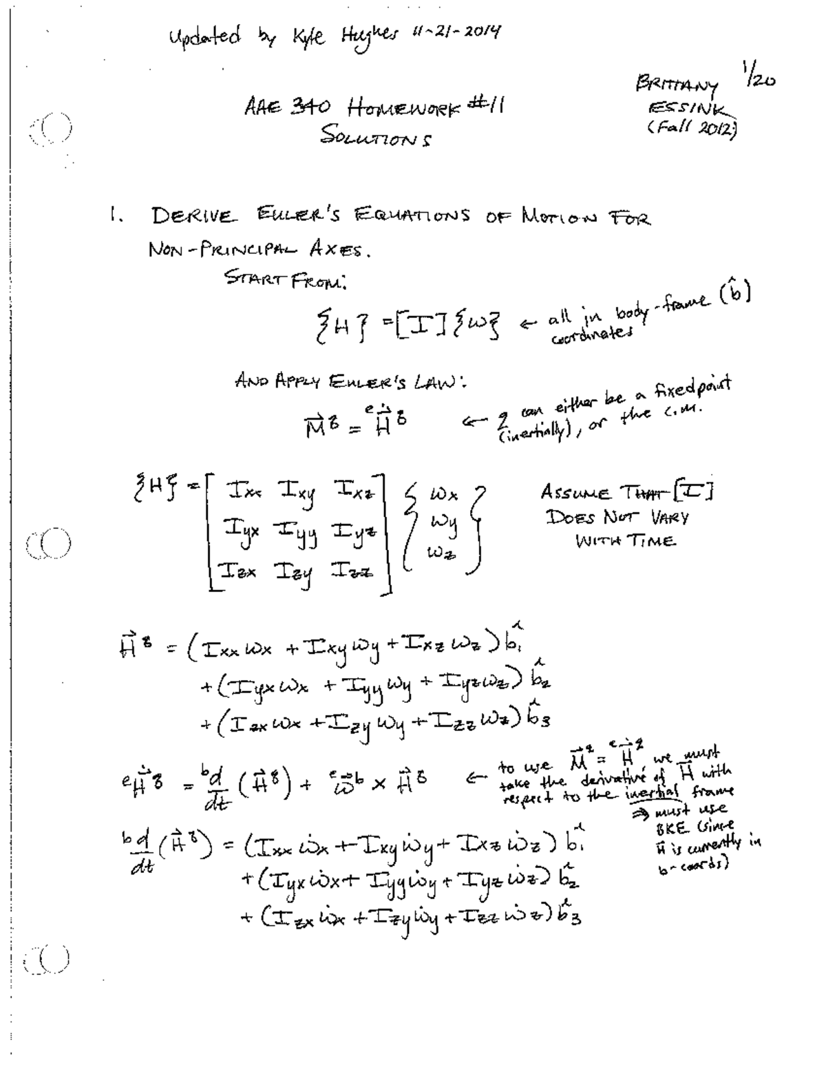 Aae340 hw11 solution - Me Undated ke Hees Sf ) PR ity bow . Tilt Ake 340 Homework ) EQUATIONS of ...