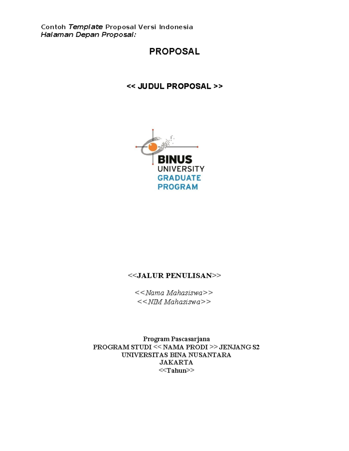 Template Cover Thesis: Proposal for Master's Degree at BINUS University ...