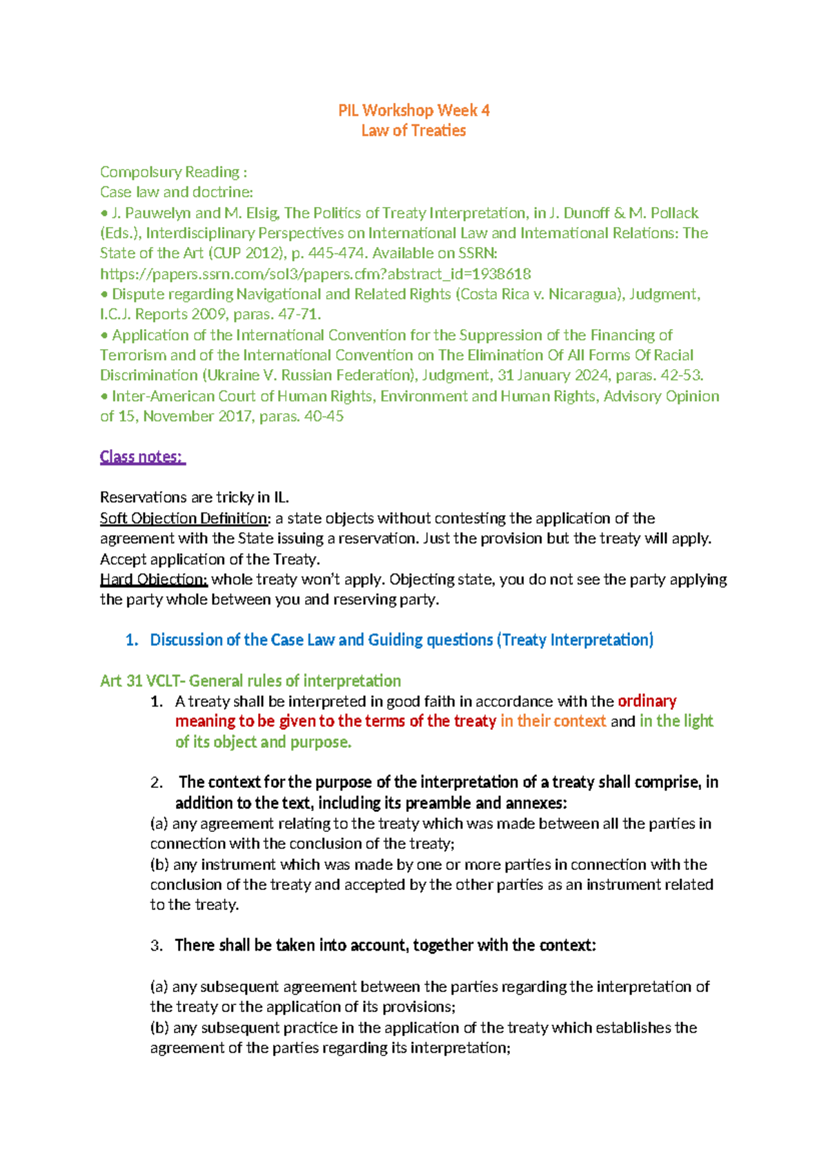 PIL Workshop Week 4 - Law of Treaties: Case Law & Doctrine Insights ...