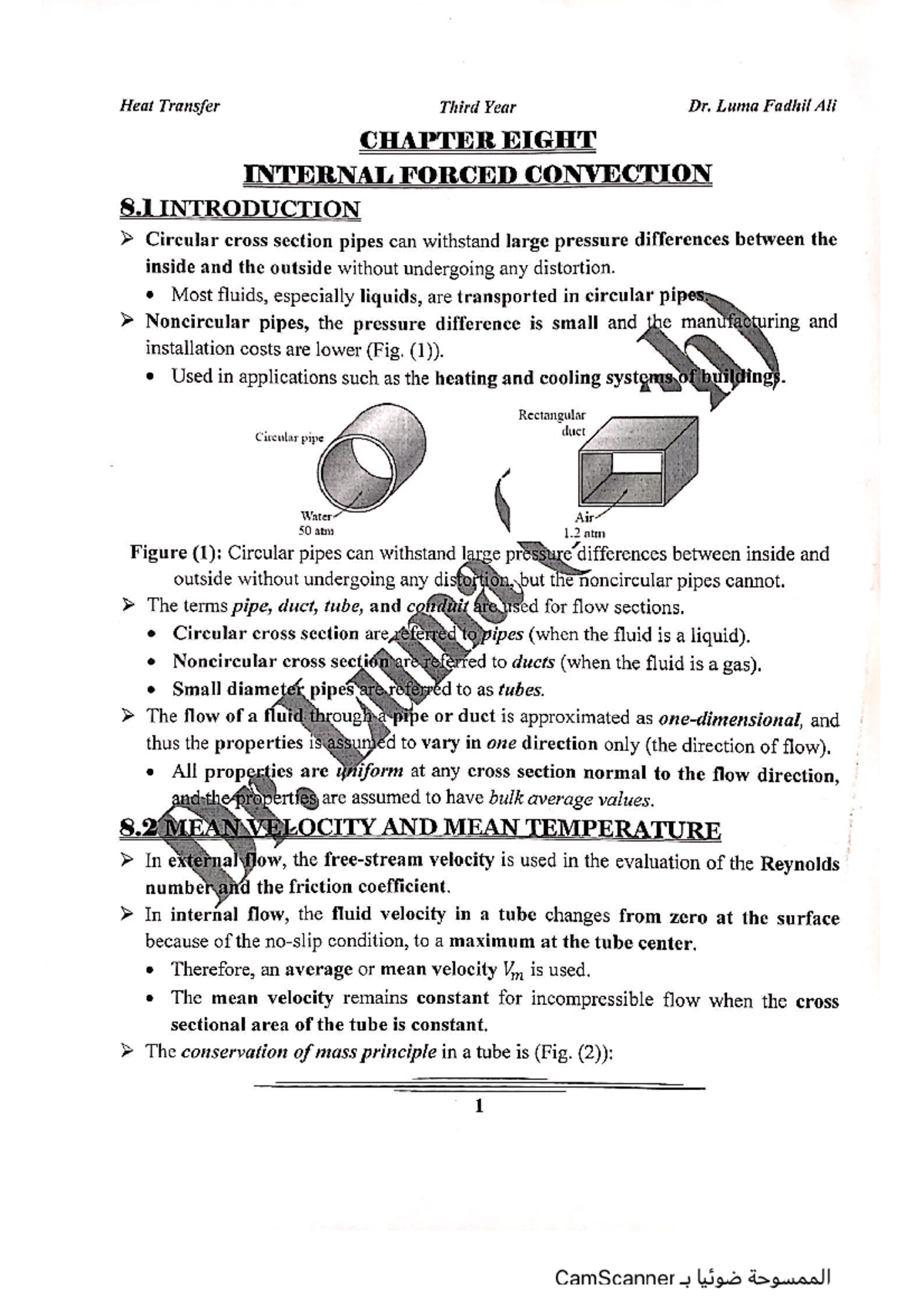 Heat Transfer CH 8: Internal Forced Convection Analysis - Studocu