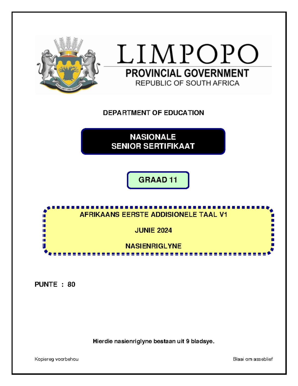 GR11 Afrikaans Eerste Addisionele Taal P1 Nasienriglyne JUNIE 2024 ...