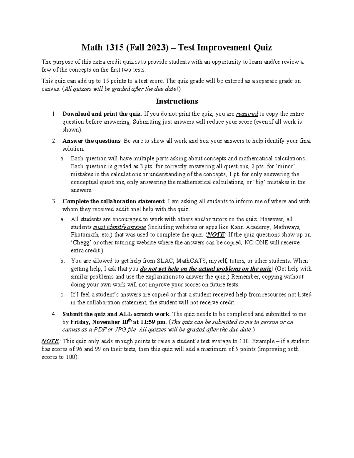 1315 EC Quiz - Test Improvement for Fall 2023 - Studocu