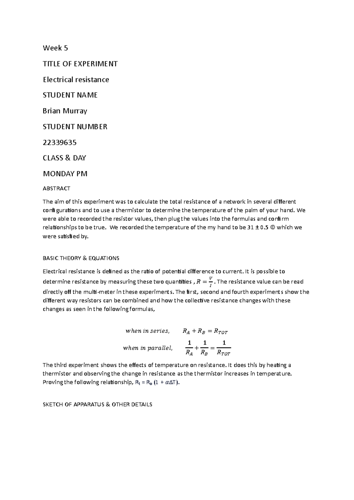 Electrical Resistance Lab Report - Experiment Analysis (PHYS 101) - Studocu