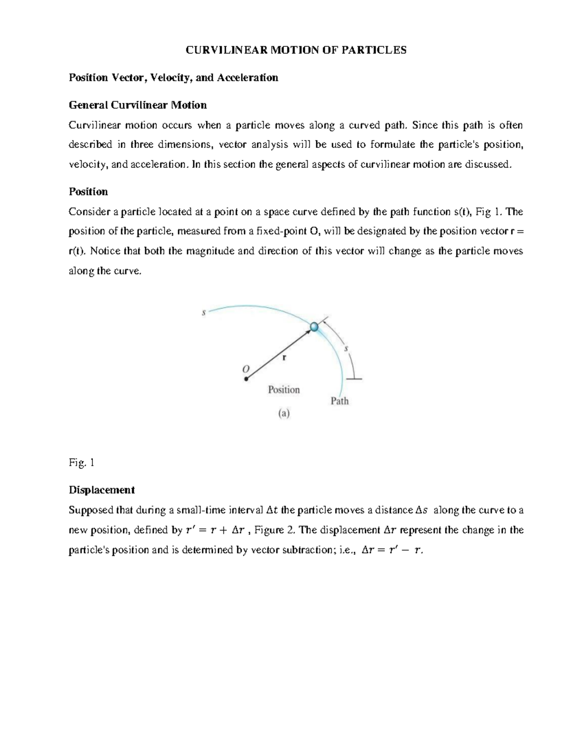 CURVILINEAR MOTION OF PARTICLES: Position, Velocity, and Acceleration - Studocu