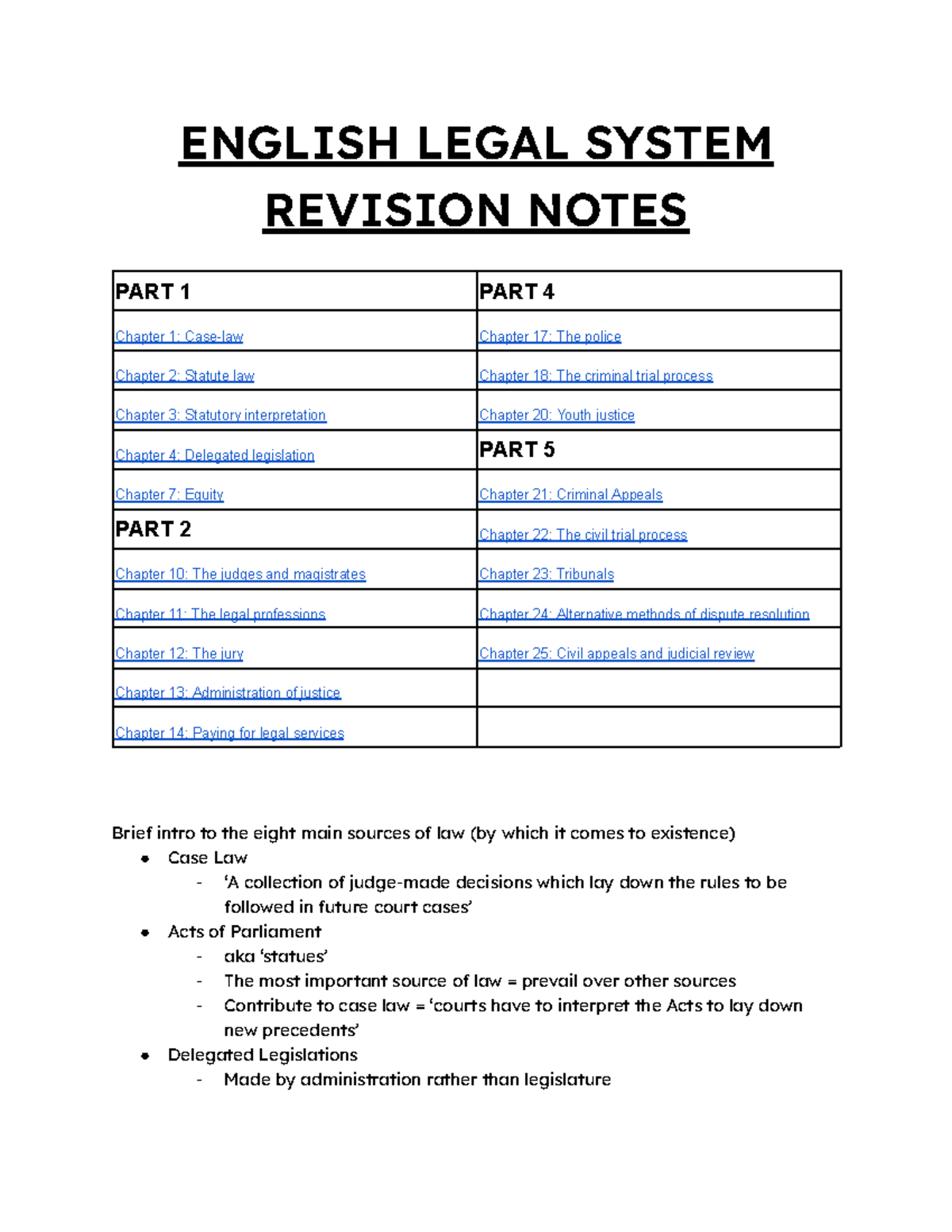 English Legal System Revision Notes: Key Concepts and Case Law - Studocu