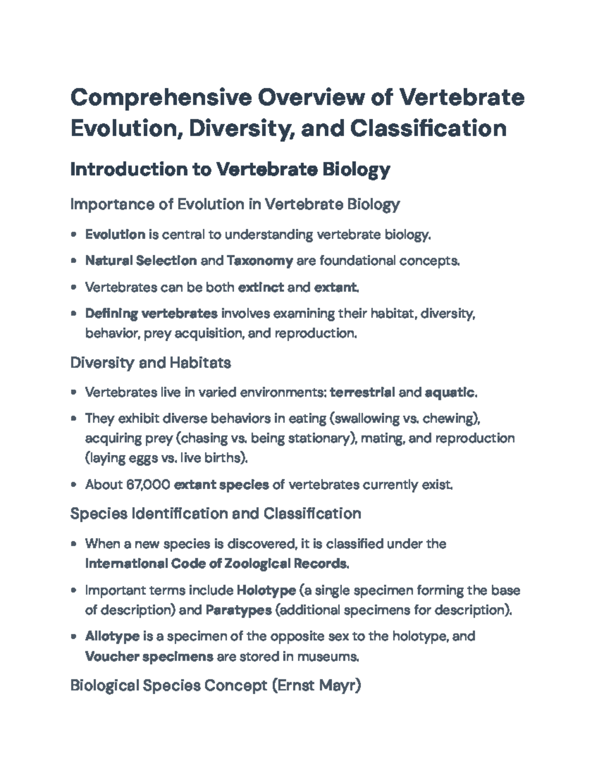 Vertebrate Evolution, Diversity & Classification Overview (BIO 101 ...