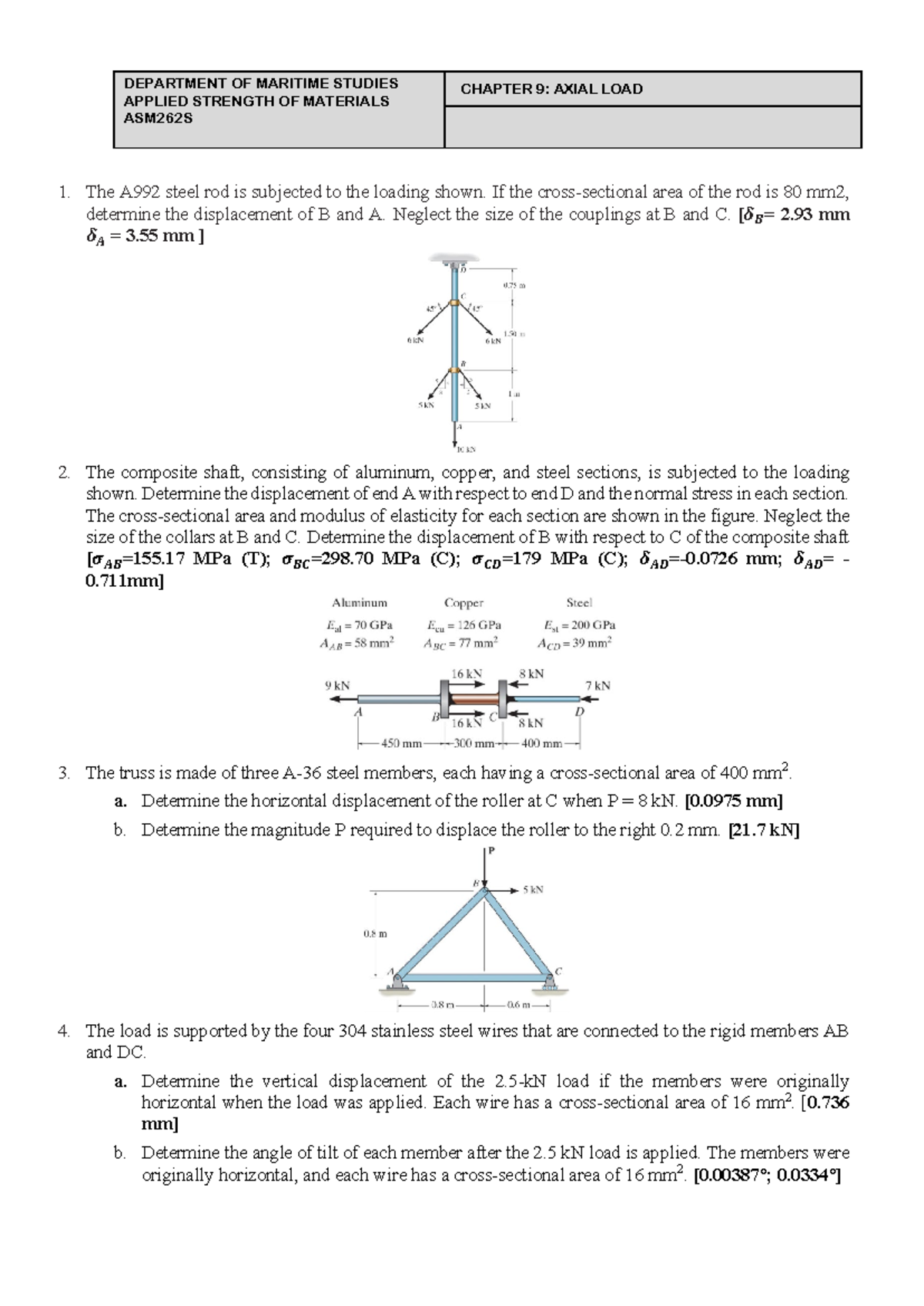 Chapter 9 - Axial Load Analysis for ASM262S - Studocu