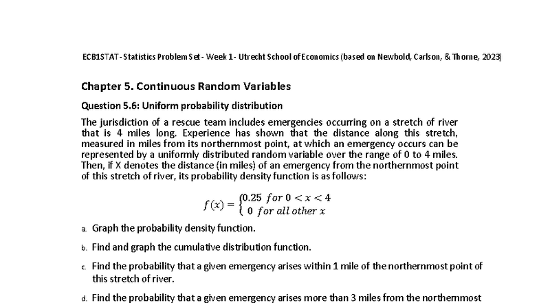 ECB1STAT Statistics Problem Set Week 2: Continuous Random Variables and ...