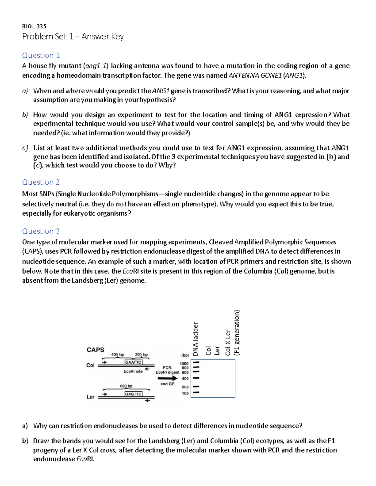 BIOL 335 - Problem Set 1: Gene Expression and Molecular Markers - Studocu