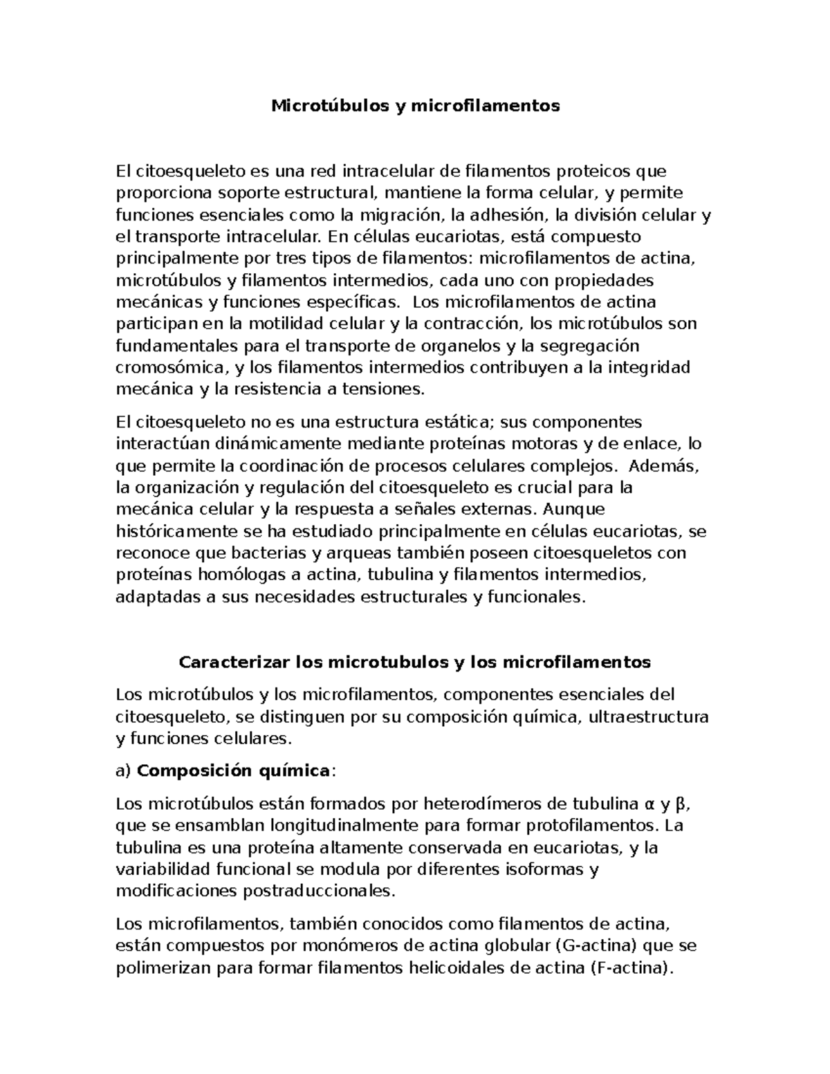 Microtúbulos y Microfilamentos: Estructura y Funciones del ...