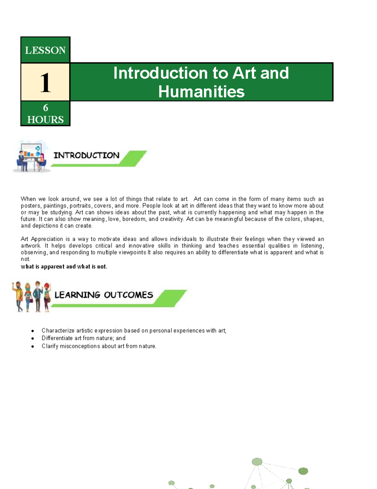 ART APPRECIATION LESSON 1: Introduction to Art & Humanities - Studocu