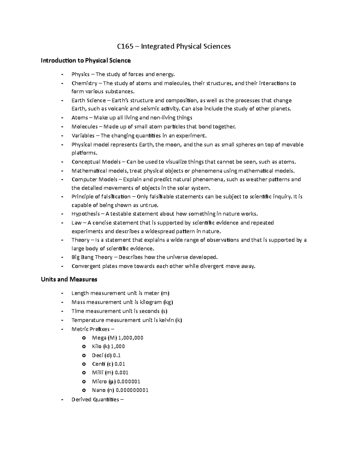 Complete Study guide for Integrated Physical Sciences - C165 ...