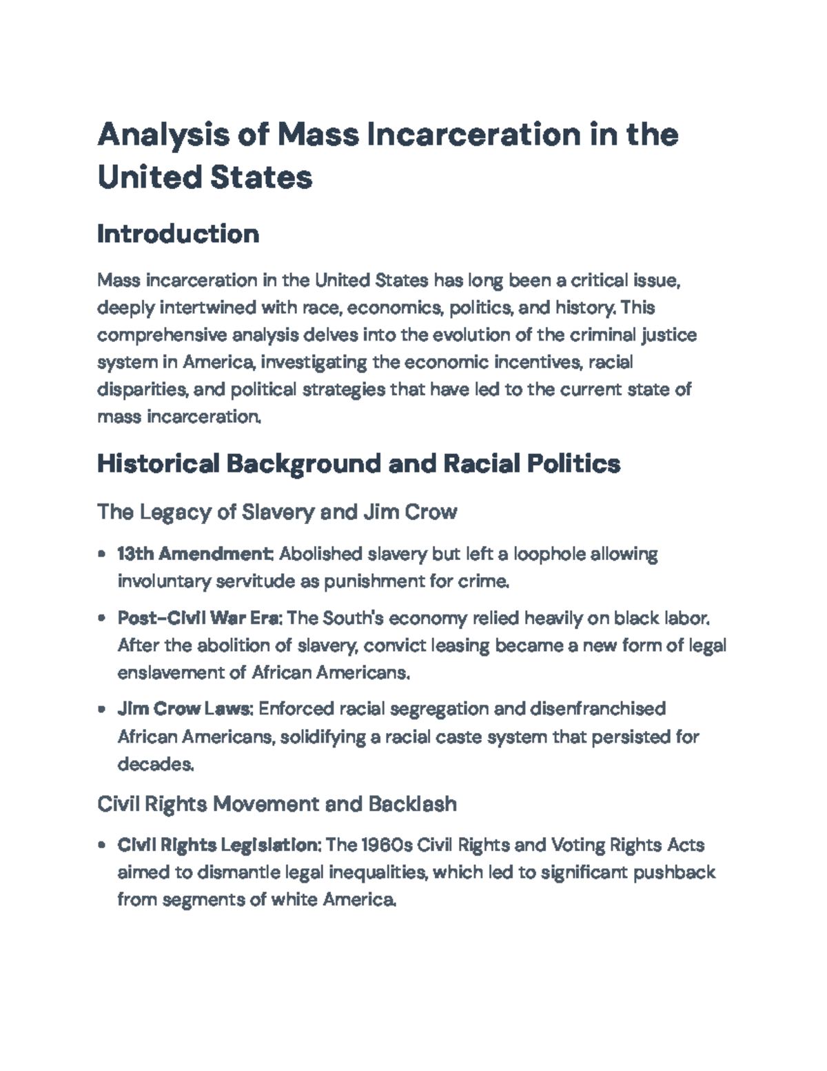 Analysis of Mass Incarceration in the U.S.: Historical and Social Aspects - Analysis of Mass ...