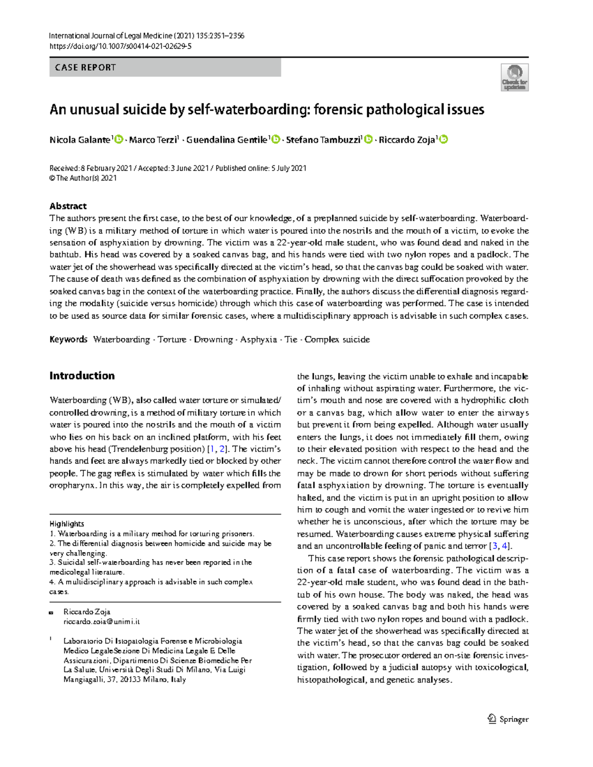 International Journal of Legal Medicine (2021) Case Study: Unusual ...