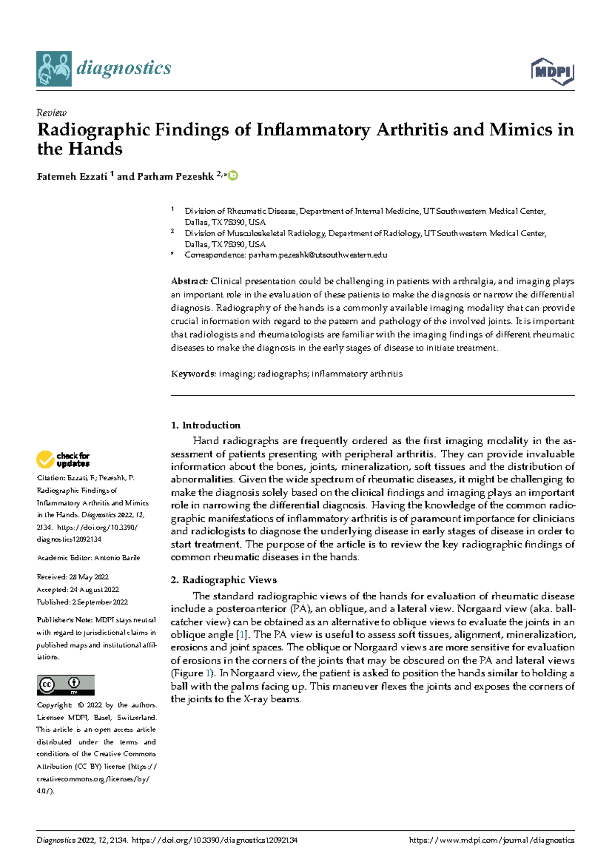 Radiographic Findings of Inflammatory Arthritis in Hands - Diagnostics ...