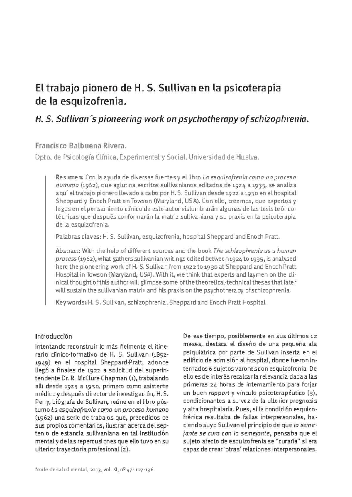 Balbuena Rivera Francisco - El Trabajo pionero de Sullivan H S en la ...