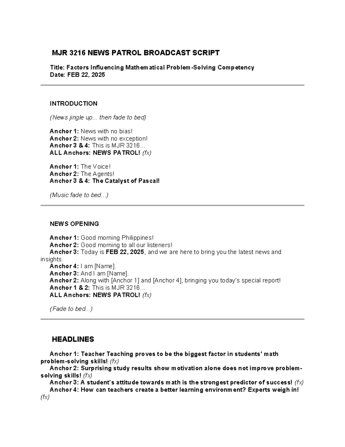 MJR 3216 NEWS Patrol Broadcast Script - 🎙️ MJR 3216 NEWS PATROL ...