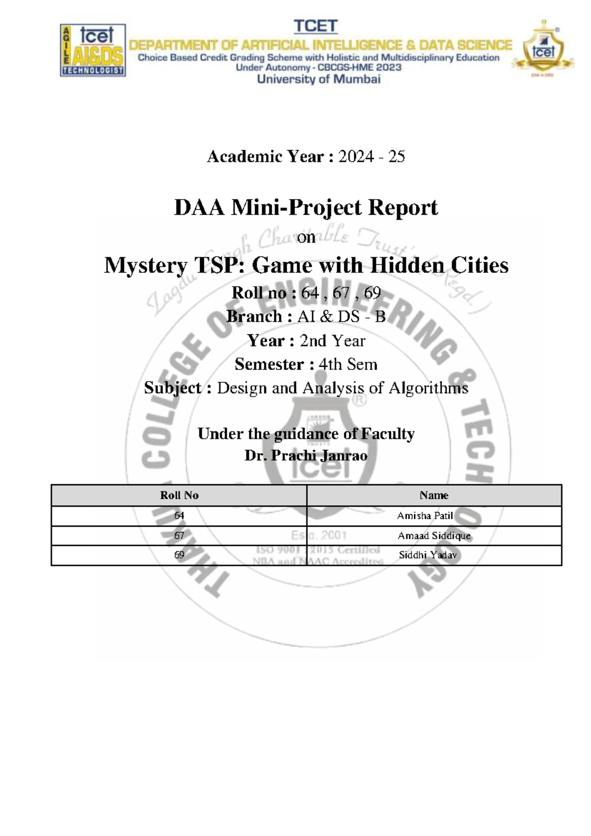 DAA 10 Mini Project: Mystery TSP Game with Hidden Cities Analysis - Studocu