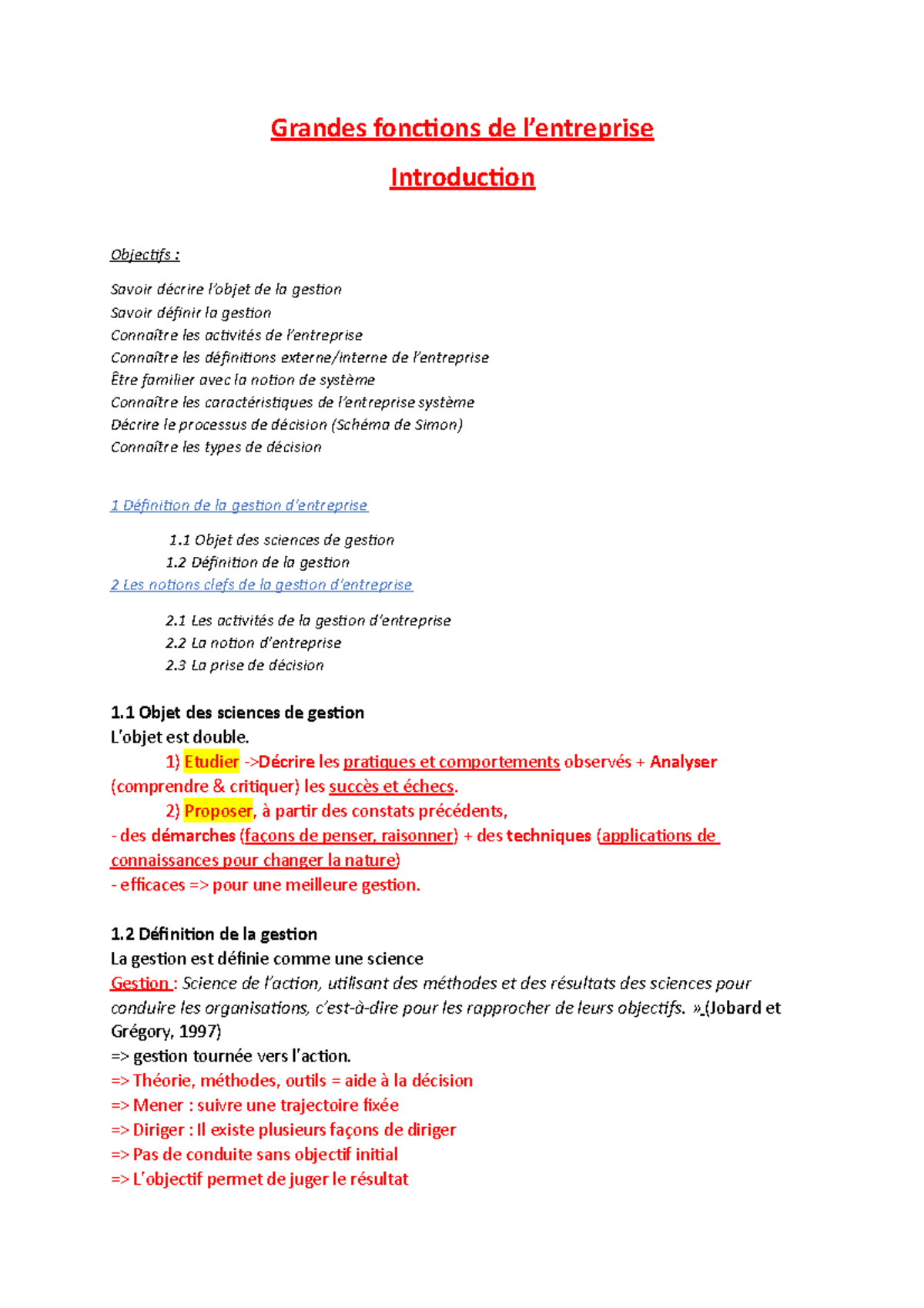 Cours GFE Intro - GFE - Grandes fonctions de l’entreprise Introduction ...