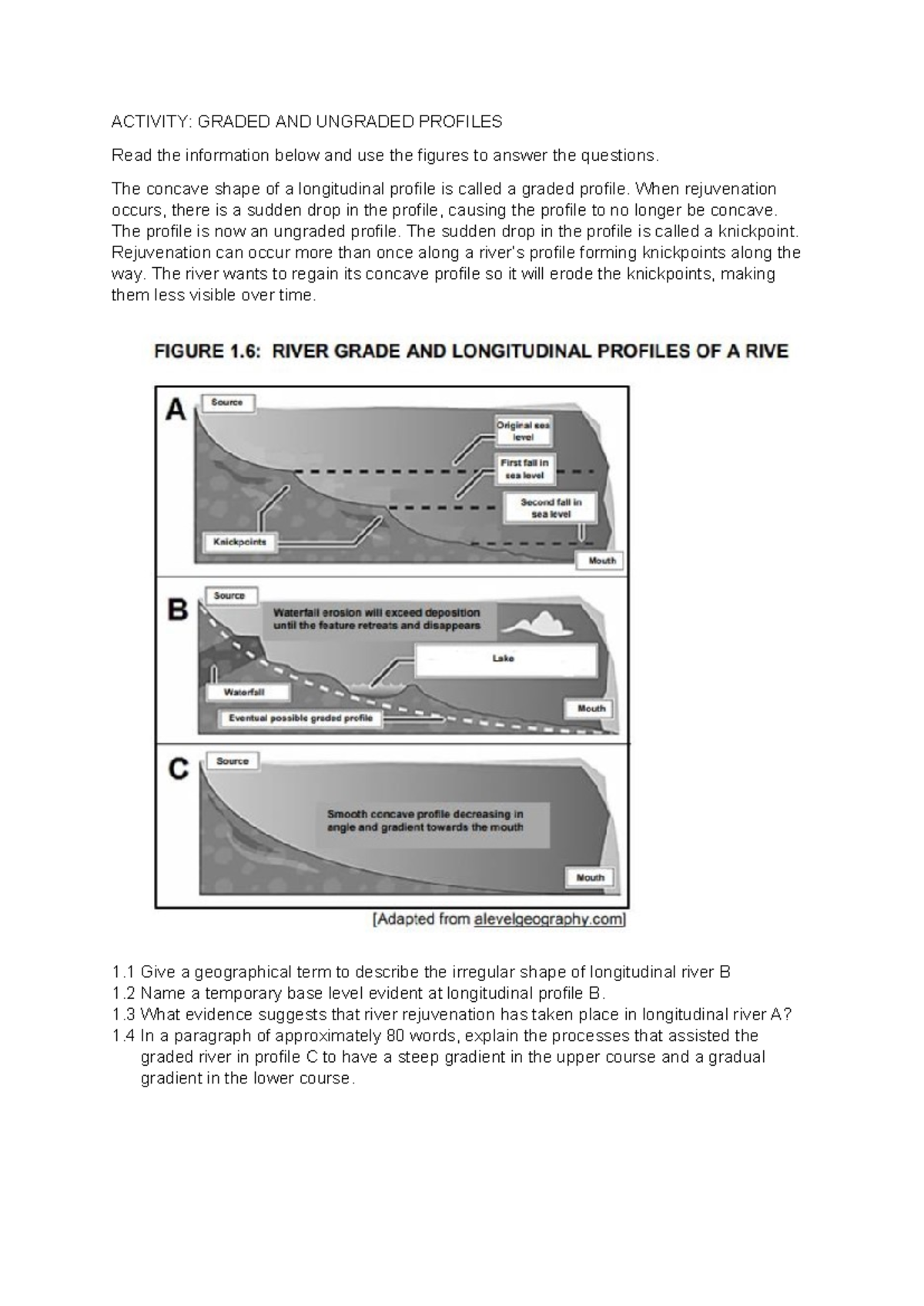 Gr 12 Activity: Understanding River Graded and Ungraded Profiles - Studocu