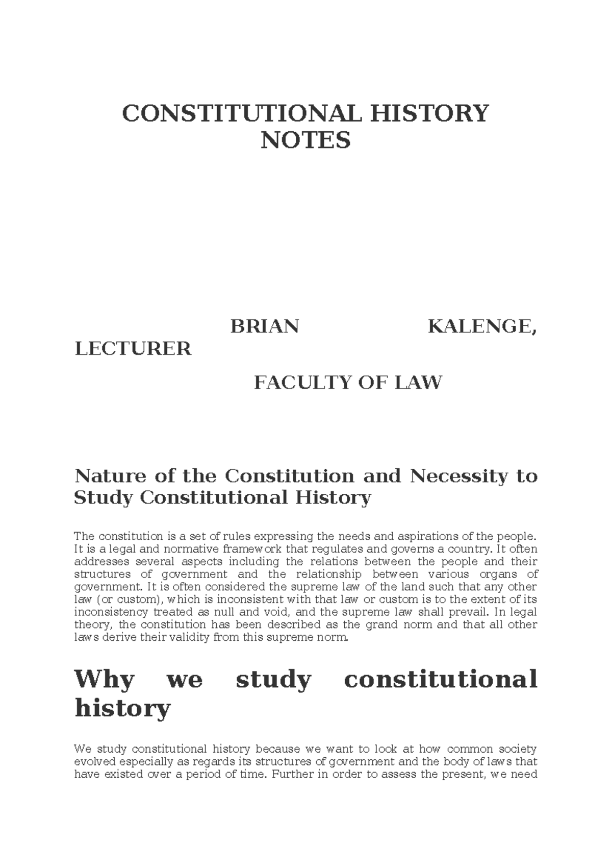 Constitutional History Notes - CONSTITUTIONAL HISTORY NOTES BRIAN ...