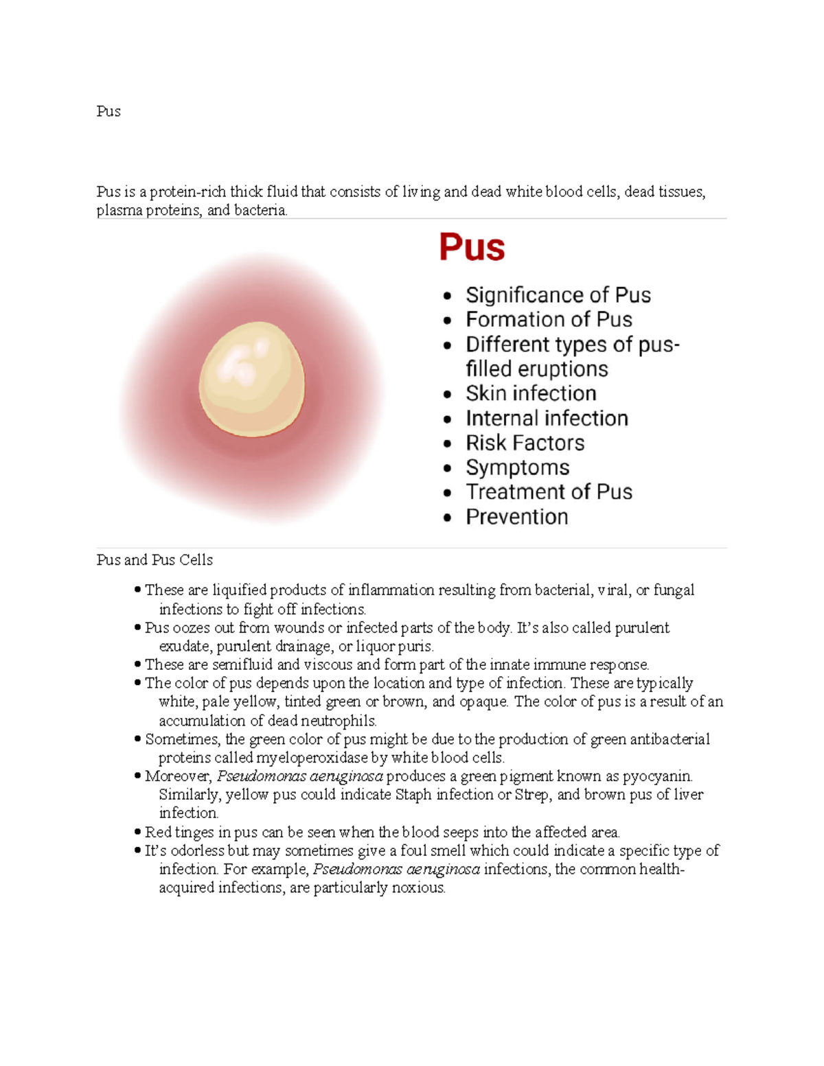 Pus Formation and Treatment: Comprehensive Notes for BIO 101 - Studocu