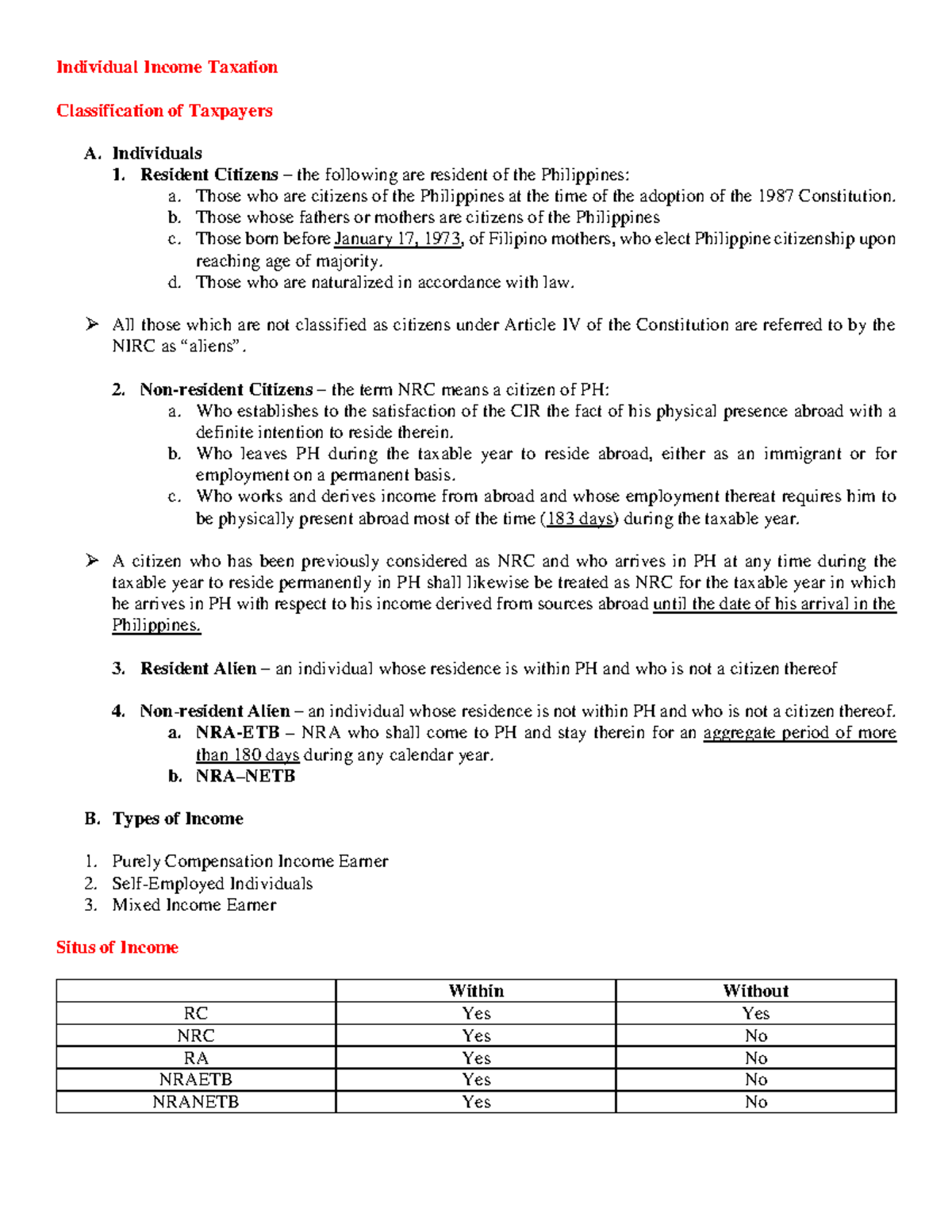 Income-Tax Part-1 - Practice questions for income tax - Individual ...