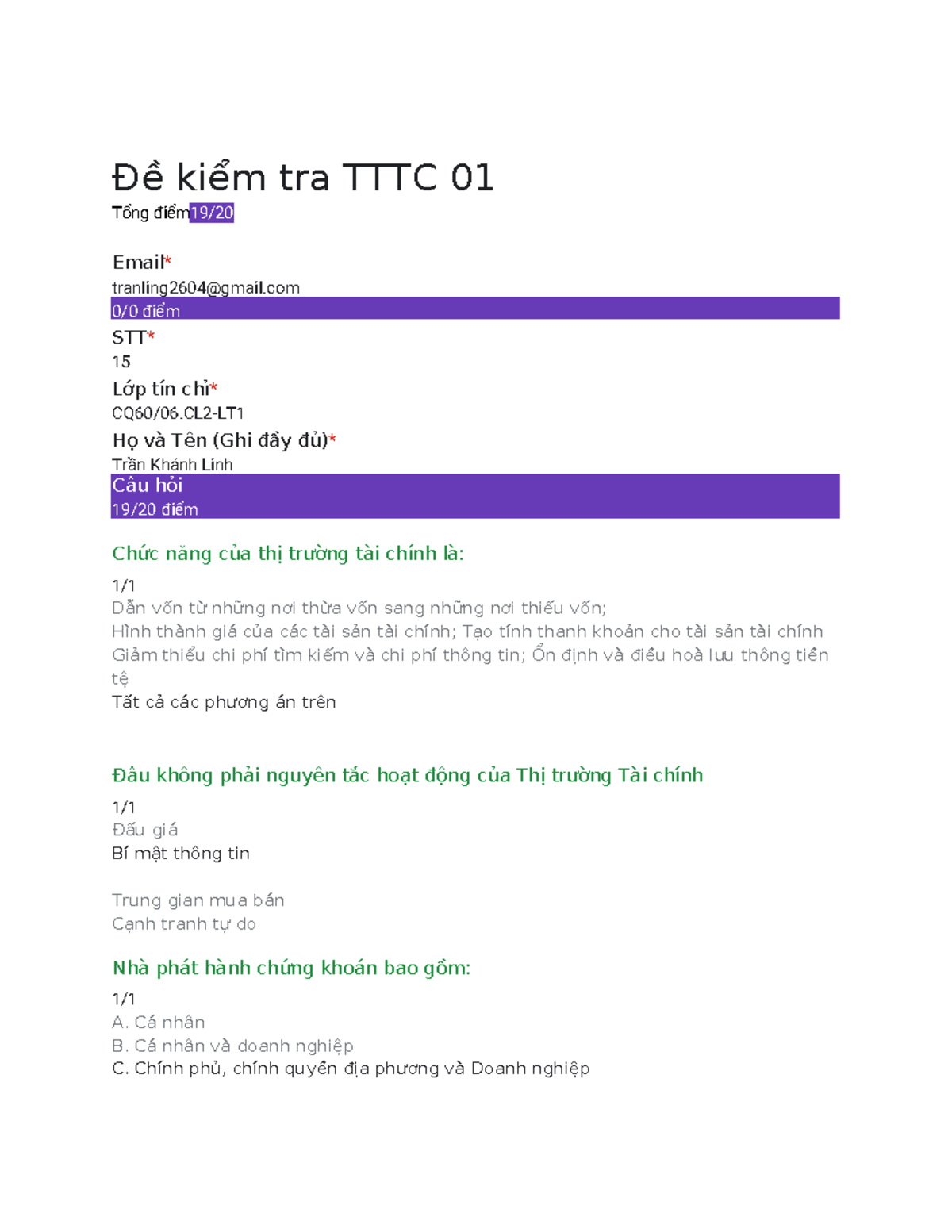 Đề kiểm tra TTTC 01 - abc - Đề kiểm tra TTTC 01 Tổng điểm19/ Email ...