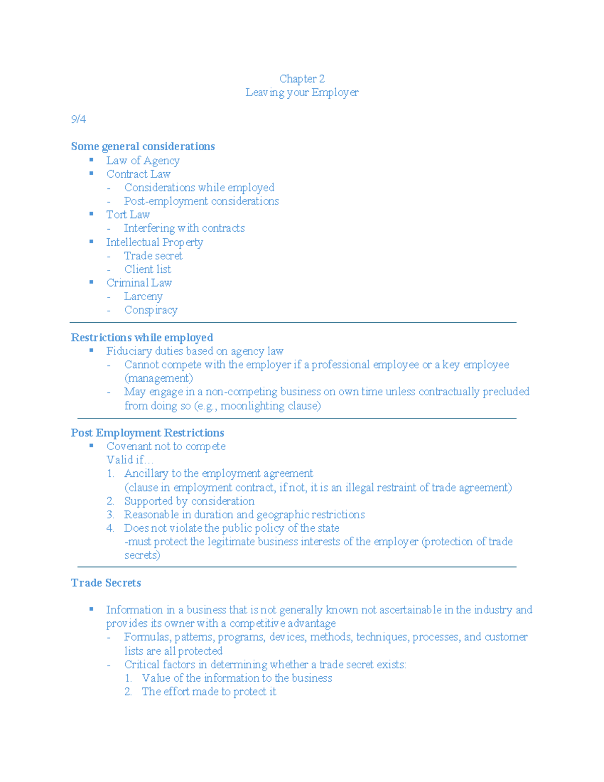 Employment Law Considerations: Agency, Contracts, & Trade Secrets (LAW ...