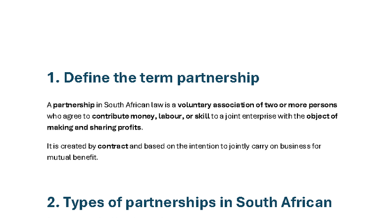 Partnership Study Guide: Key Concepts & Types in SA Law - Studocu