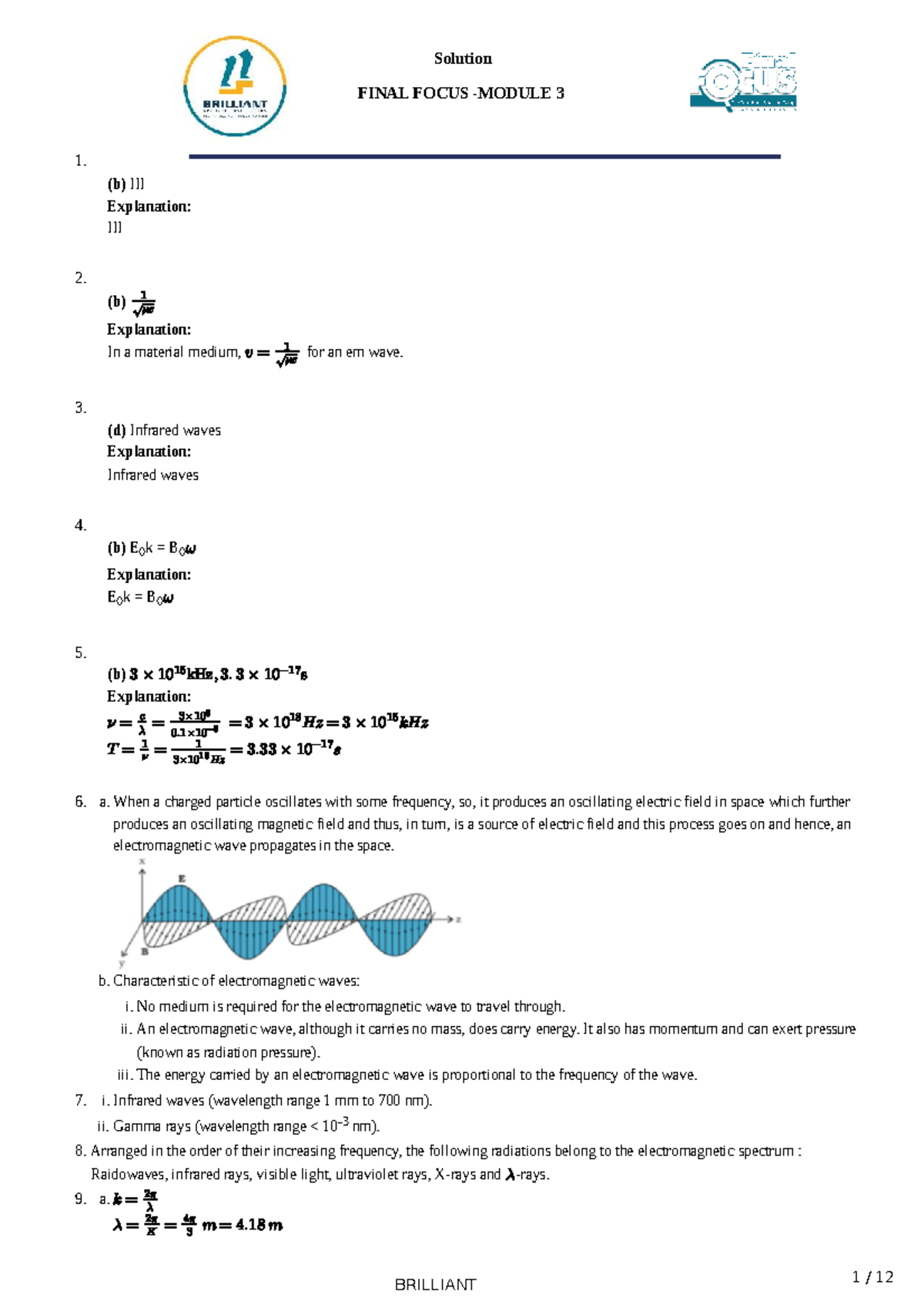 Final Focus Module 03 Solutions for Electromagnetic Waves - Studocu