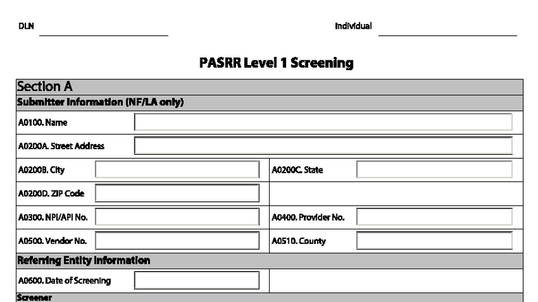 PASRR Level 1 Screening Form (PL1) - June 2023 Version 4.0 - Studocu