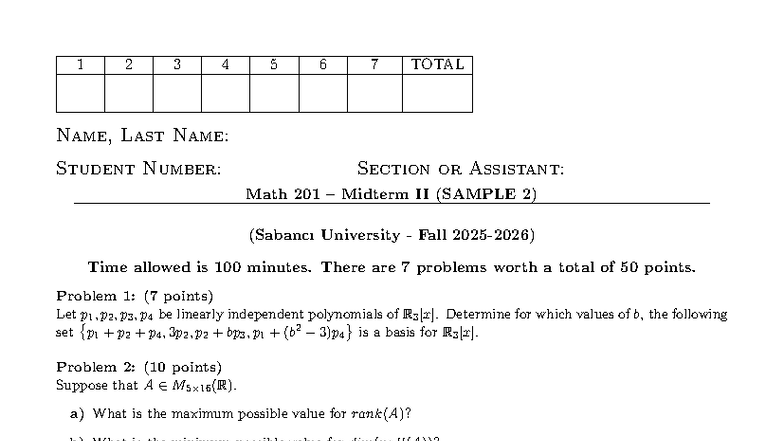 Math 201 Midterm II Sample 2 - Detailed Solutions - Studocu