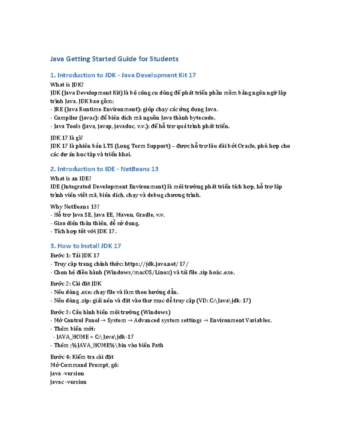 JDK 17 & NetBeans 13 Installation Guide for Students - Studocu