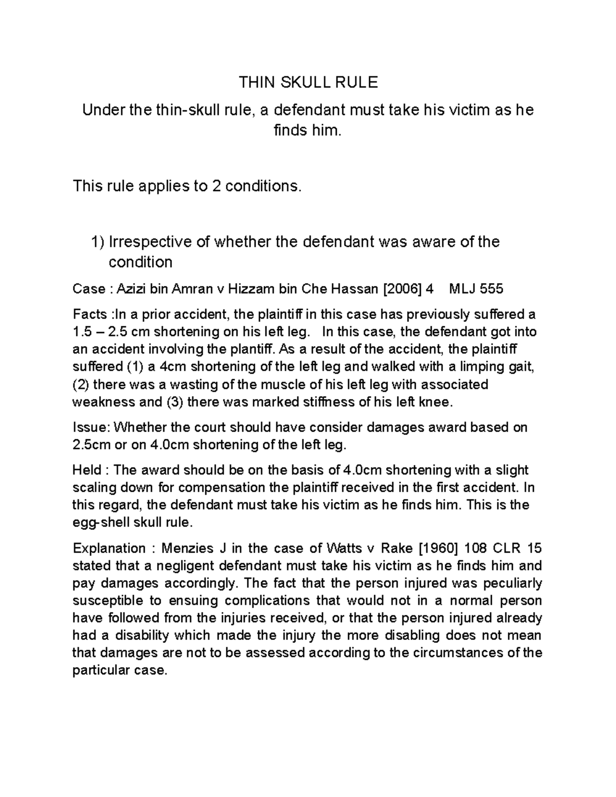 THIN Skull Rule Explained: Case Studies & Legal Implications - Studocu