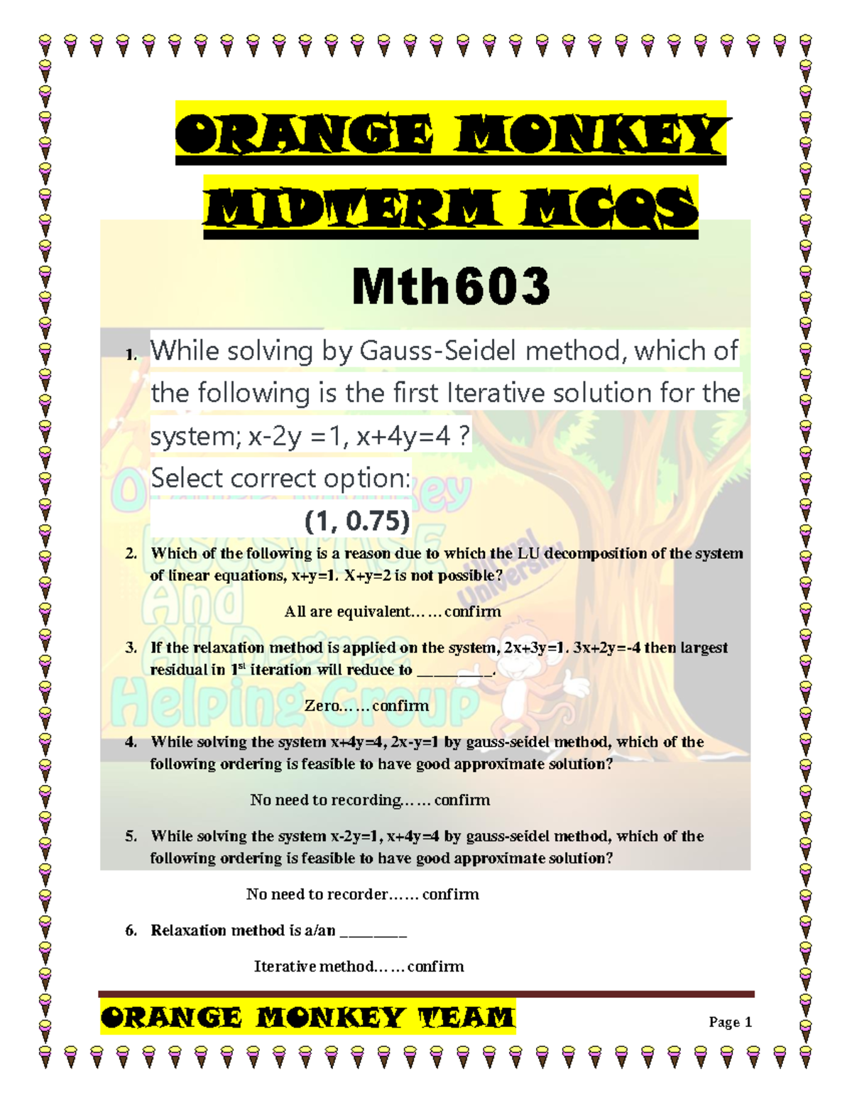 Mth603 Midterm Quiz 1 Solutions and MCQs - Studocu