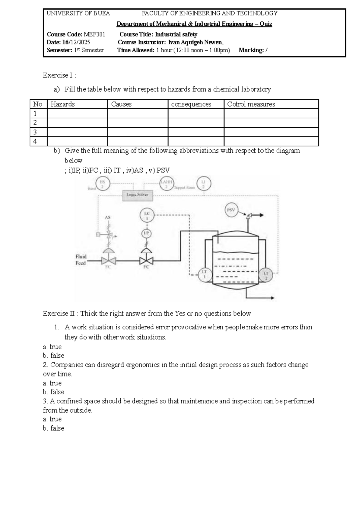 Quiz - MEF301: Industrial Safety Catch-Up Notes - Studocu