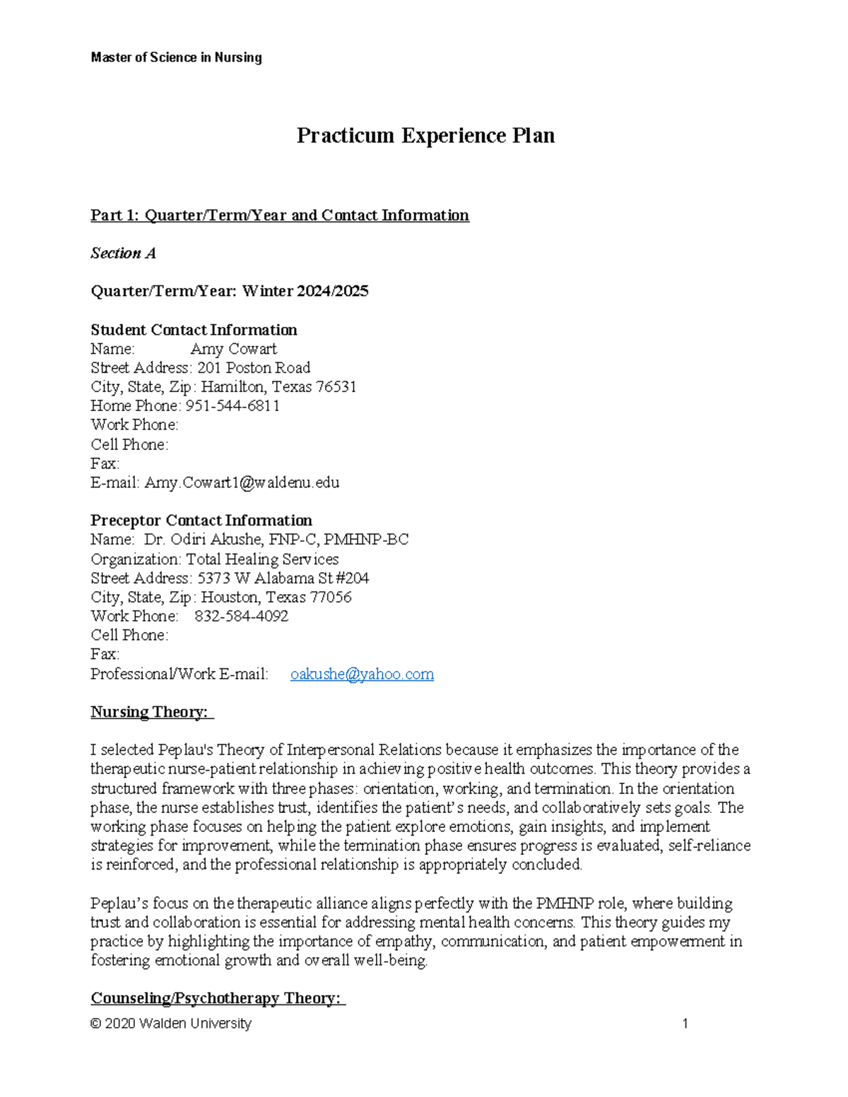 Wk2Assgn 2 Cowart A - Professional Education Plan w/ objectives ...