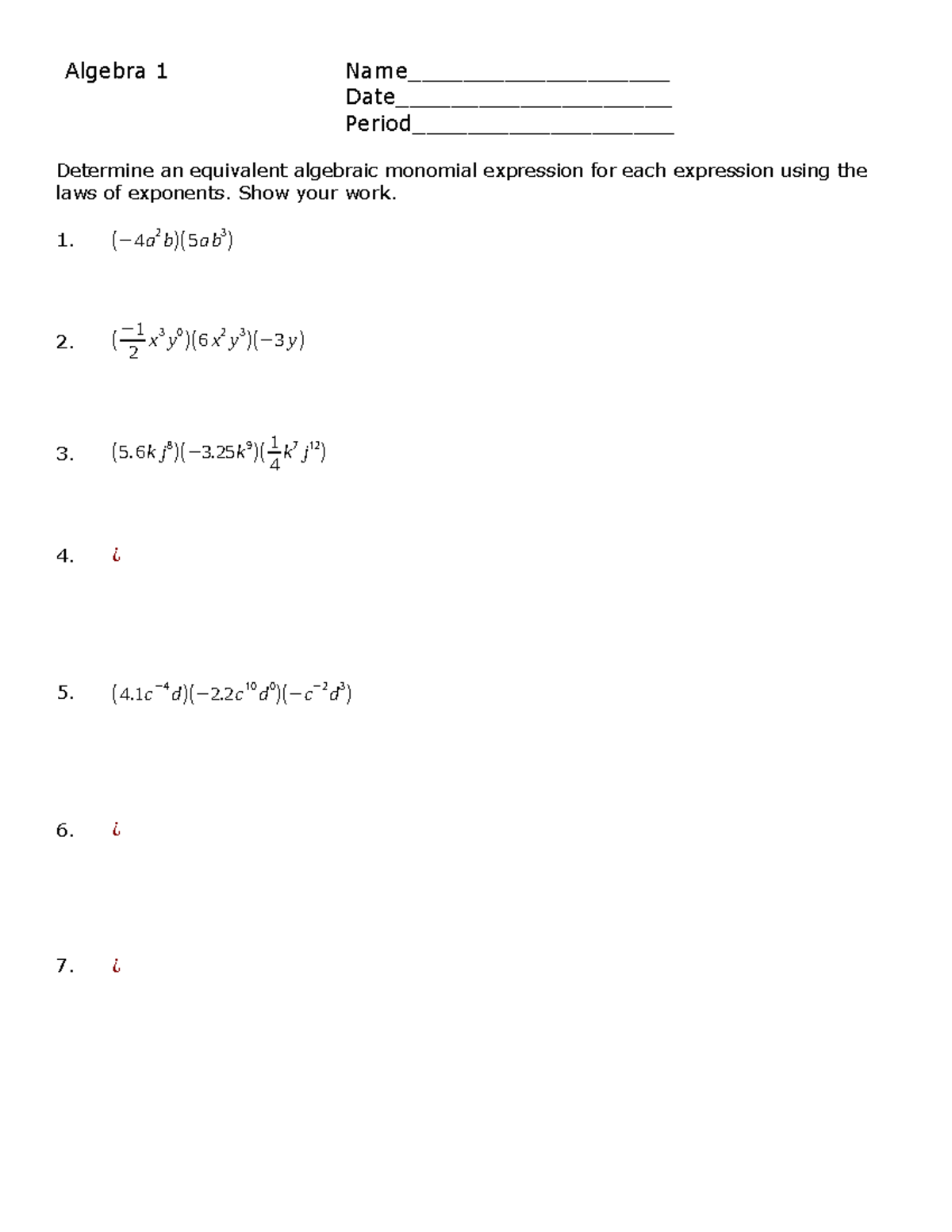 Algebra 1 Exponent Practice Exercises and Solutions - Studocu