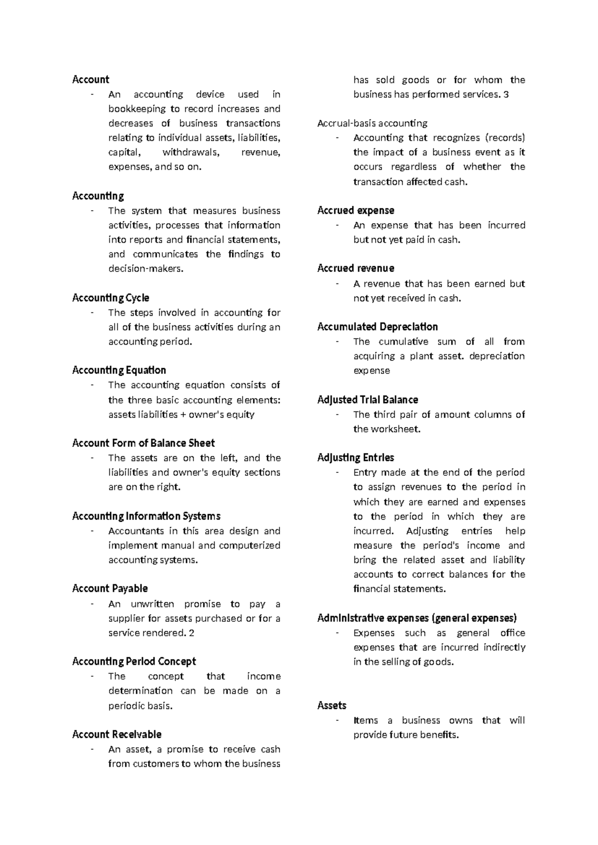 Accounting Glossary: Key Terms and Definitions for Clarity - Studocu