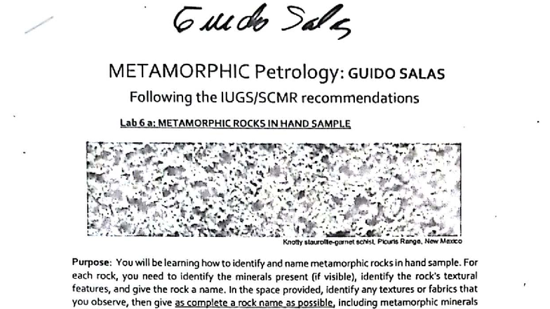 METAMORPHIC PETROLOGY LAB 6: IDENTIFYING ROCKS IN HAND SAMPLE - Studocu