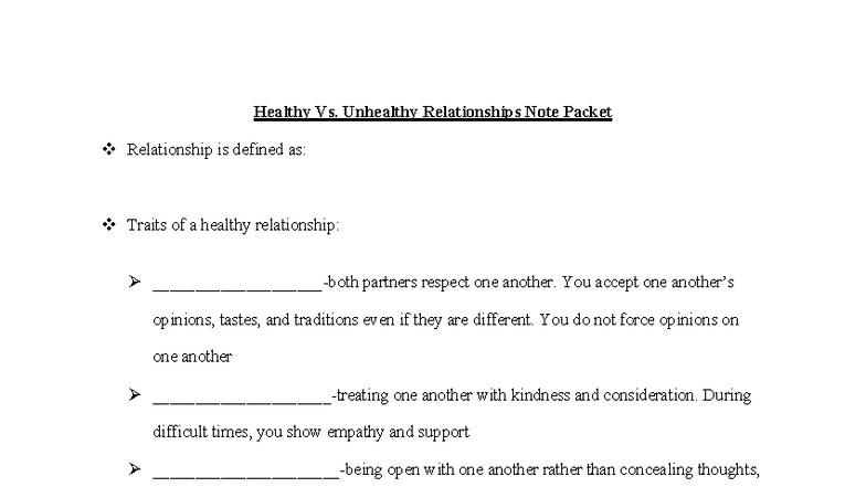 Healthy Relationships Note Packet: Traits & Skills for Success - Studocu