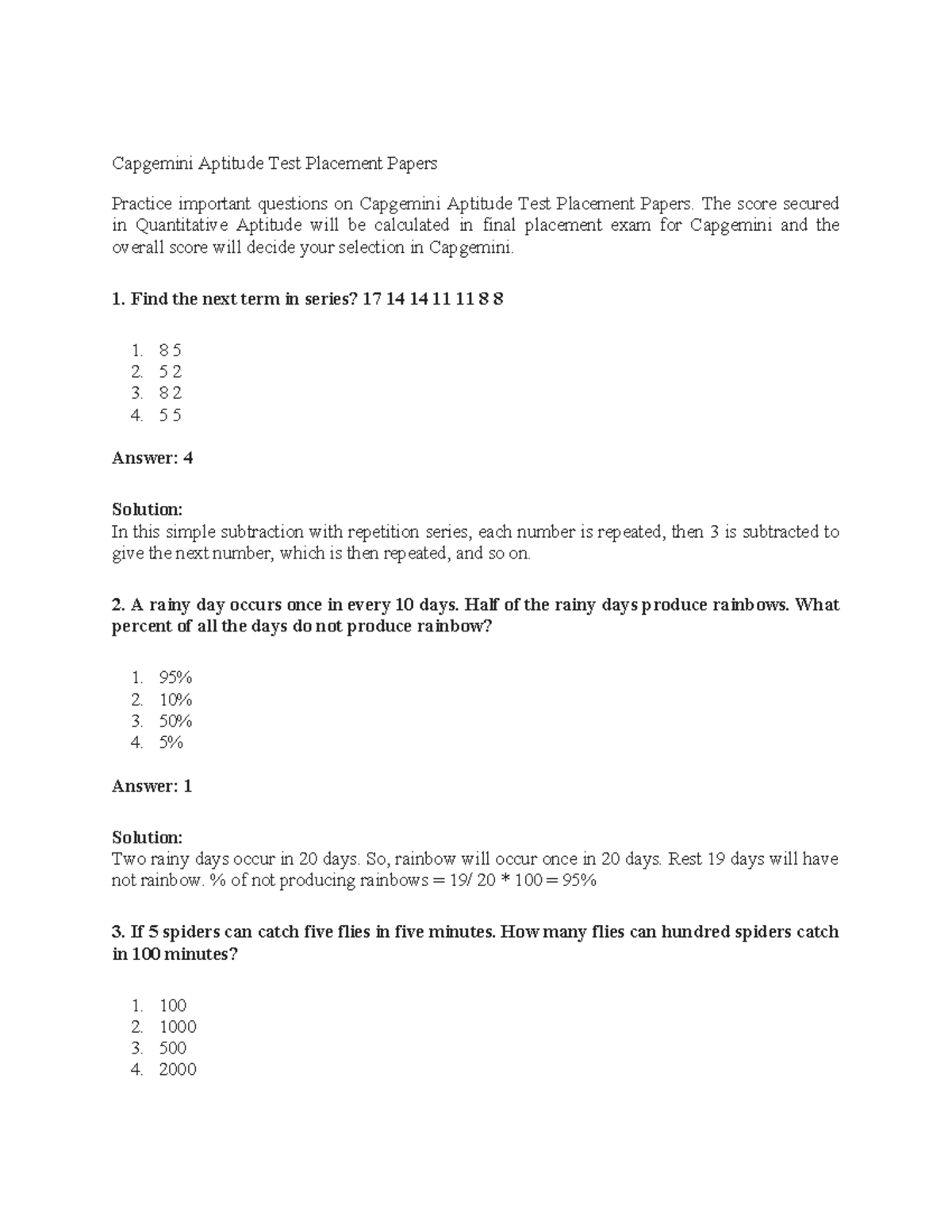 Capgemini Aptitude Test Placement Papers: Practice Questions ...
