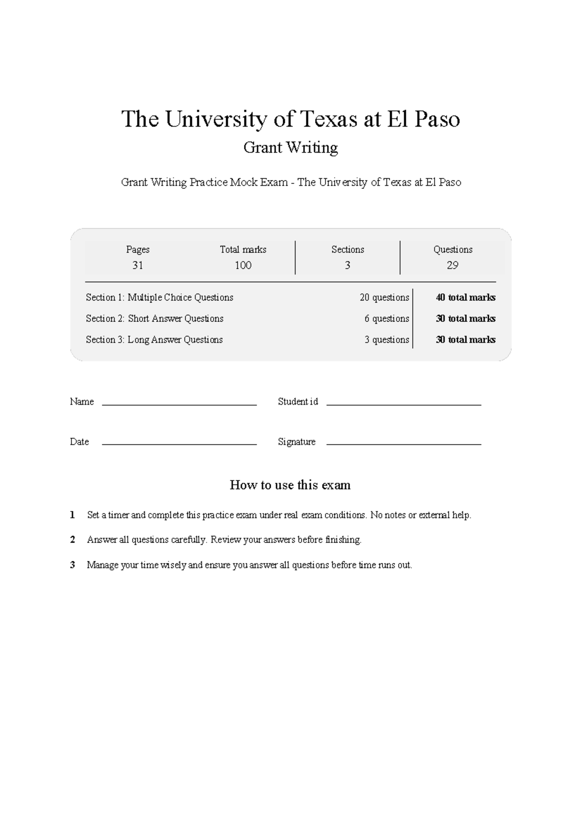 RWS 5313 Grant Writing UTEP Practice Test 2026 - Mock Exam Notes - Studocu