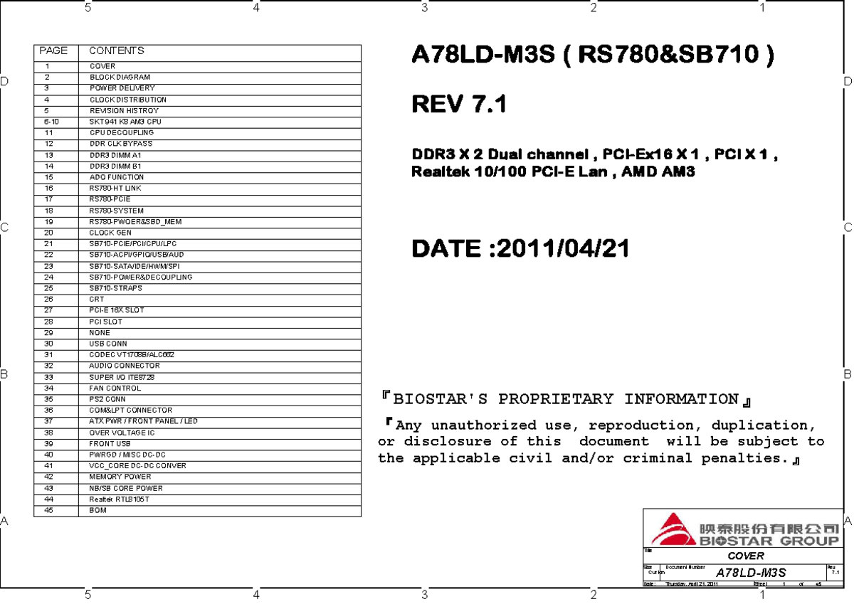 Biostar A78LD-M3S A780L3B Rev 7.1 Power & Clock Distribution - Studocu