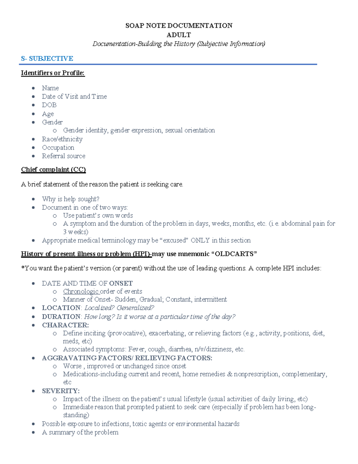 SOAP Note Documentation for Adults: Subjective & Objective Details ...