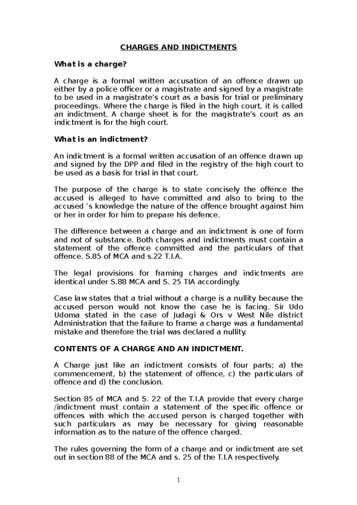 Charges and Indictments in Criminal Law - Detailed Explanation - Studocu